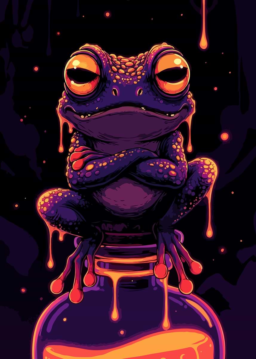 'Psychedelic Frog on Potion Bottle' Poster, picture, metal print, paint ...