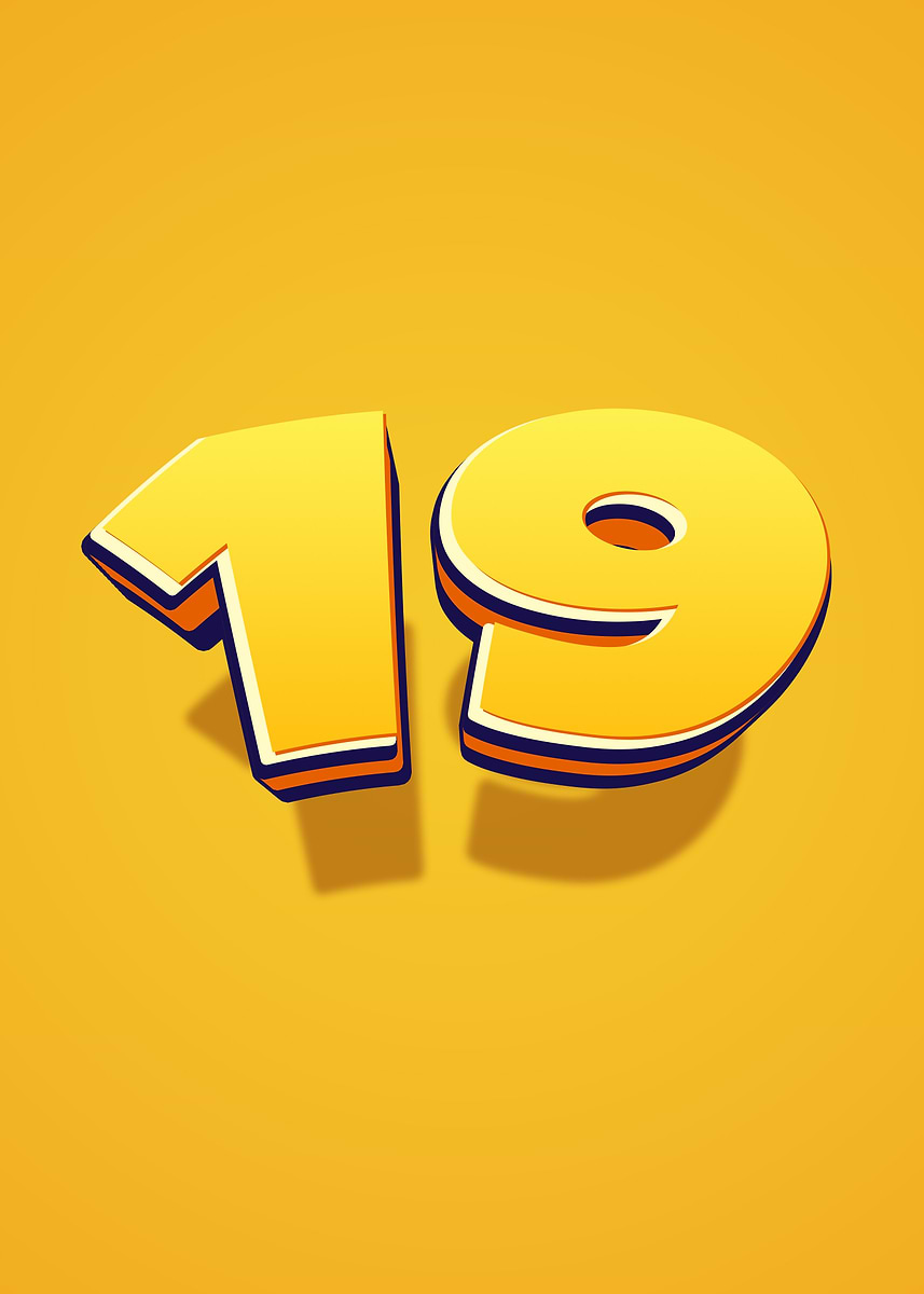'Yellow Number 19 with Shadow' Poster, picture, metal print, paint by ...