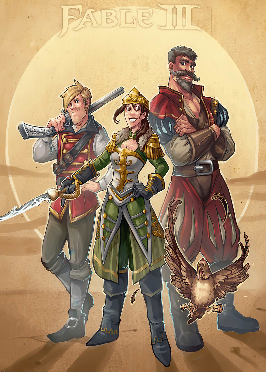'Fable III Characters and Bird' Poster, picture, metal print, paint by ...