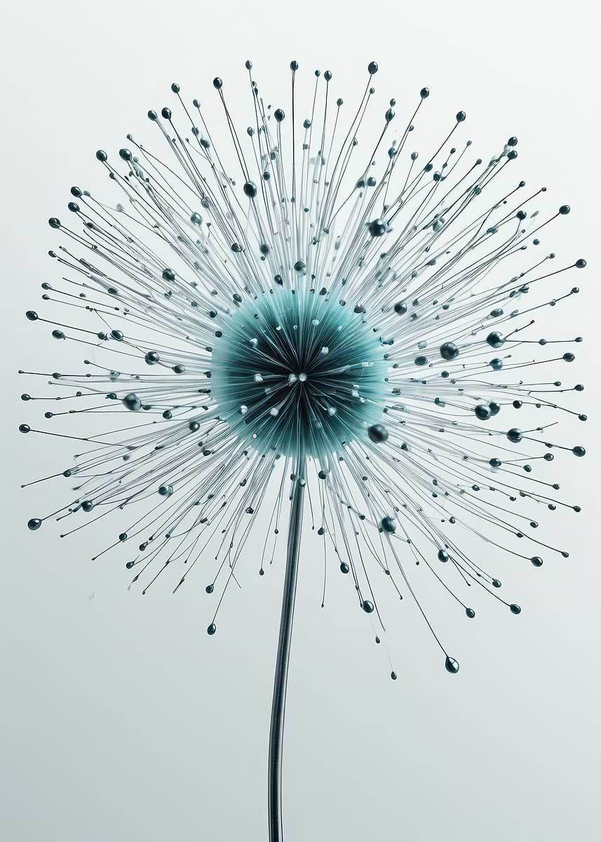 'Teal Dandelion Burst — Minimal Abstract Floral Wall Art' Poster ...
