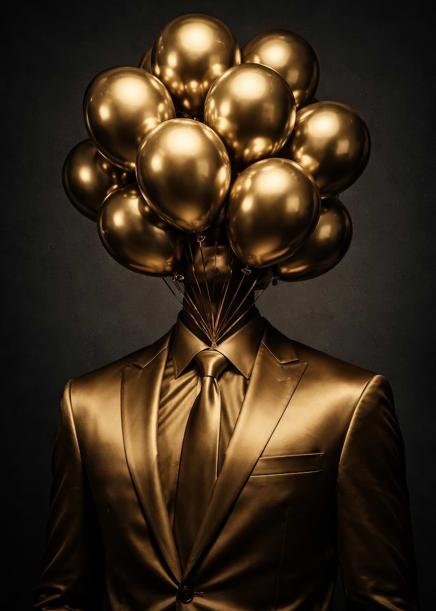 'Golden Man with Balloons' Poster, picture, metal print, paint by ...