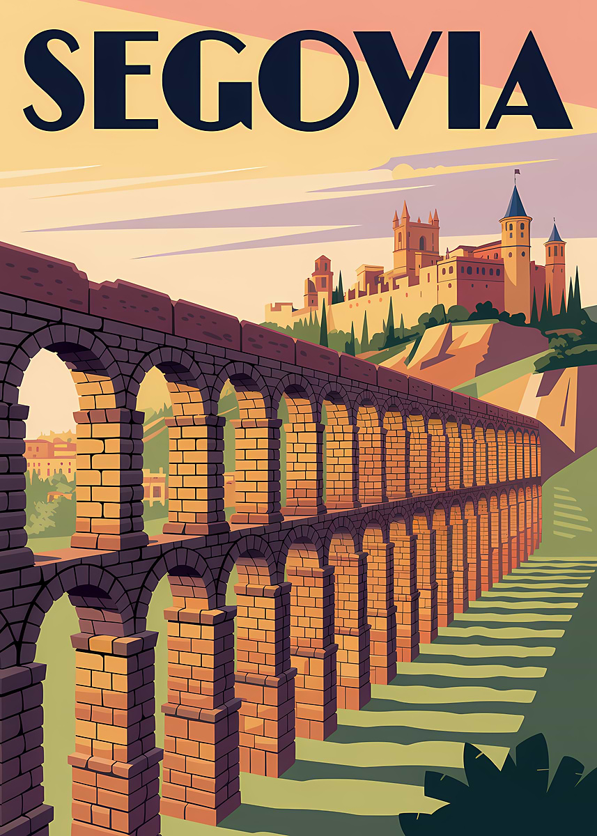 'Segovia Aqueduct and Castle' Poster, picture, metal print, paint by ...