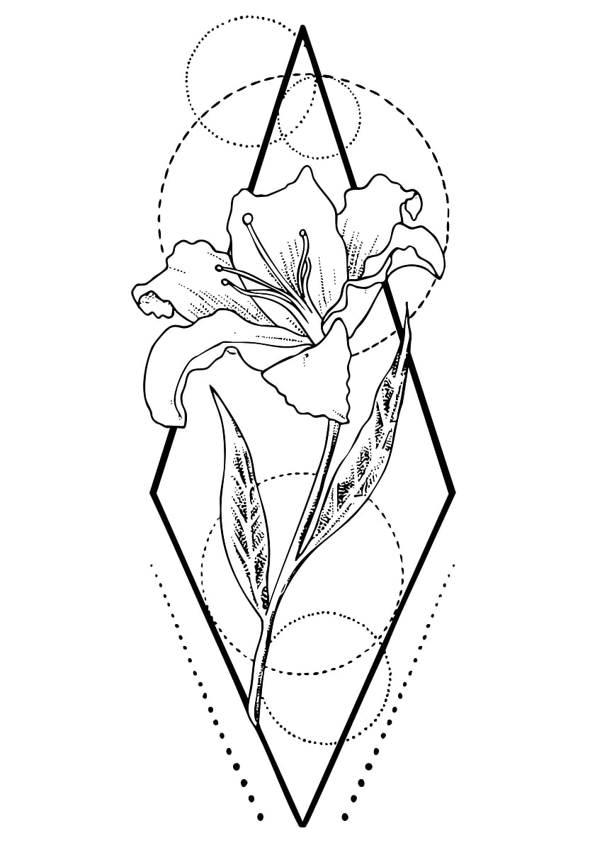 'Geometric Lily Tattoo Design' Poster, picture, metal print, paint by ...