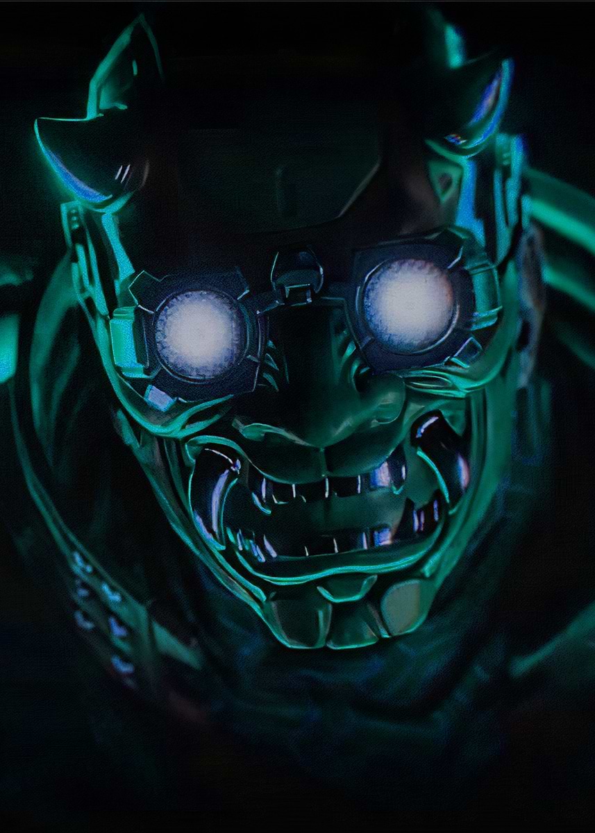 'Octane Cyberpunk Oni Mask with Glowing Eyes' Poster, picture, metal ...