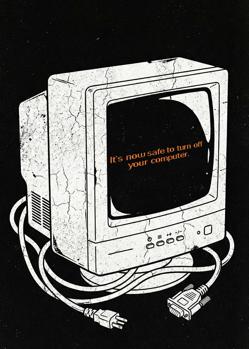 'Retro Computer Shutting Down' Poster, picture, metal print, paint by ...