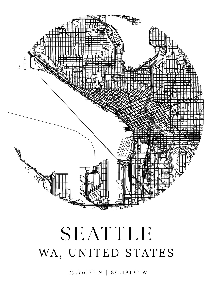 'Seattle Map Art' Poster, picture, metal print, paint by Saint Arville ...