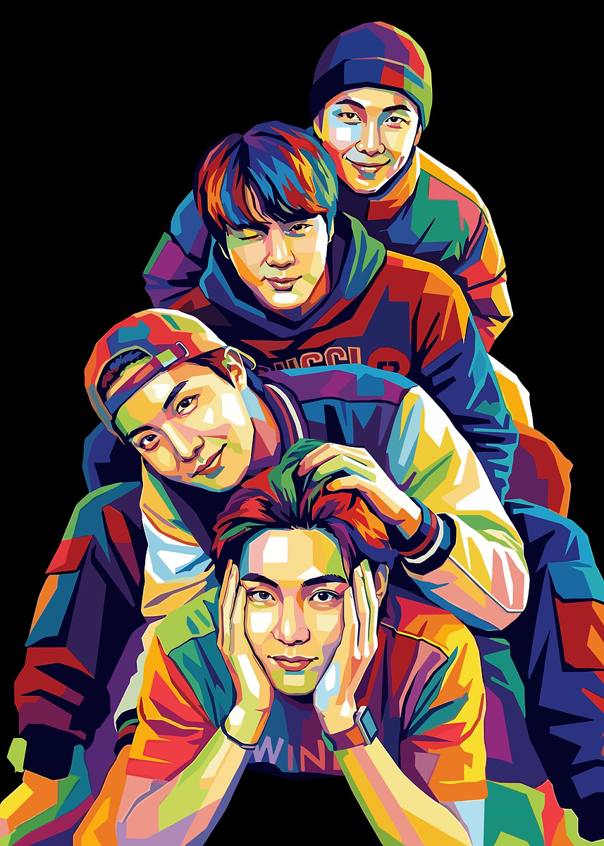 'Colorful WPAP Portrait of BTS Members' Poster, picture, metal print ...