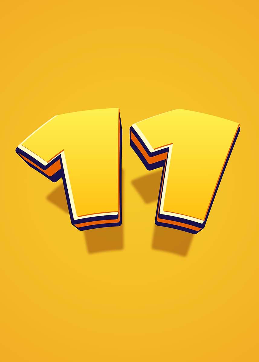 'Number 11 in 3D Yellow' Poster, picture, metal print, paint by hiken ...