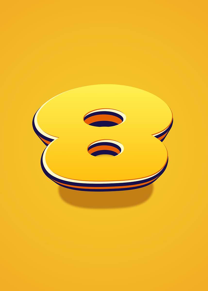 '3D Yellow Number 8' Poster, picture, metal print, paint by hiken three ...