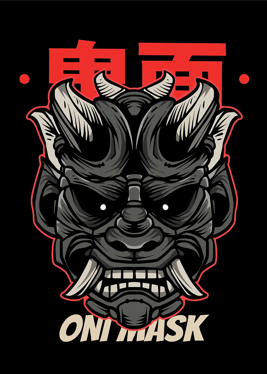 'Oni Mask' Poster, picture, metal print, paint by GLITCHED ART | Displate