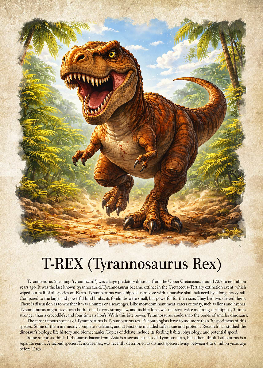 'T-Rex Dinosaur Illustration' Poster, picture, metal print, paint by ...
