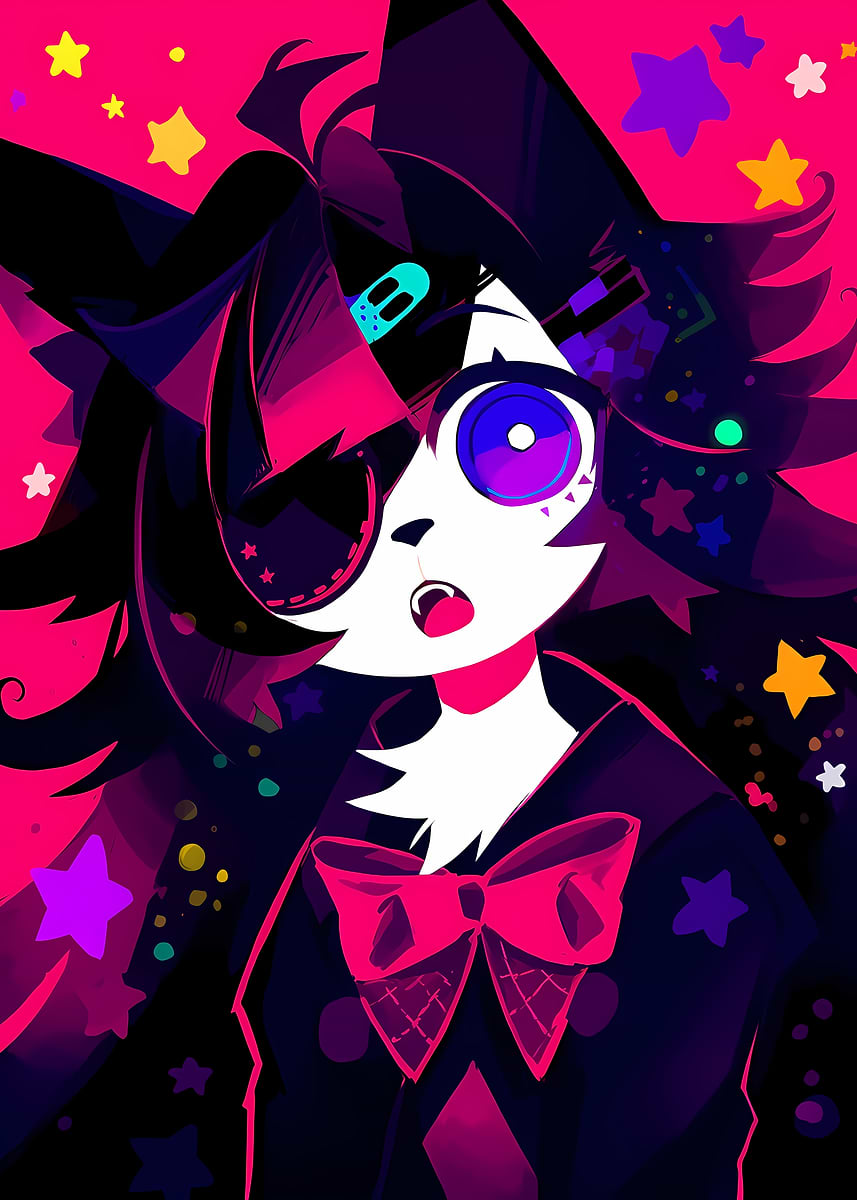 'Anime Cat Character with Stars' Poster, picture, metal print, paint by ...