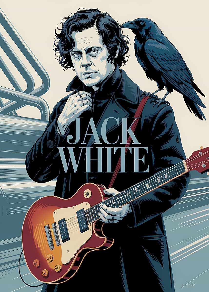 'Jack White with Guitar and Raven' Poster, picture, metal print, paint ...