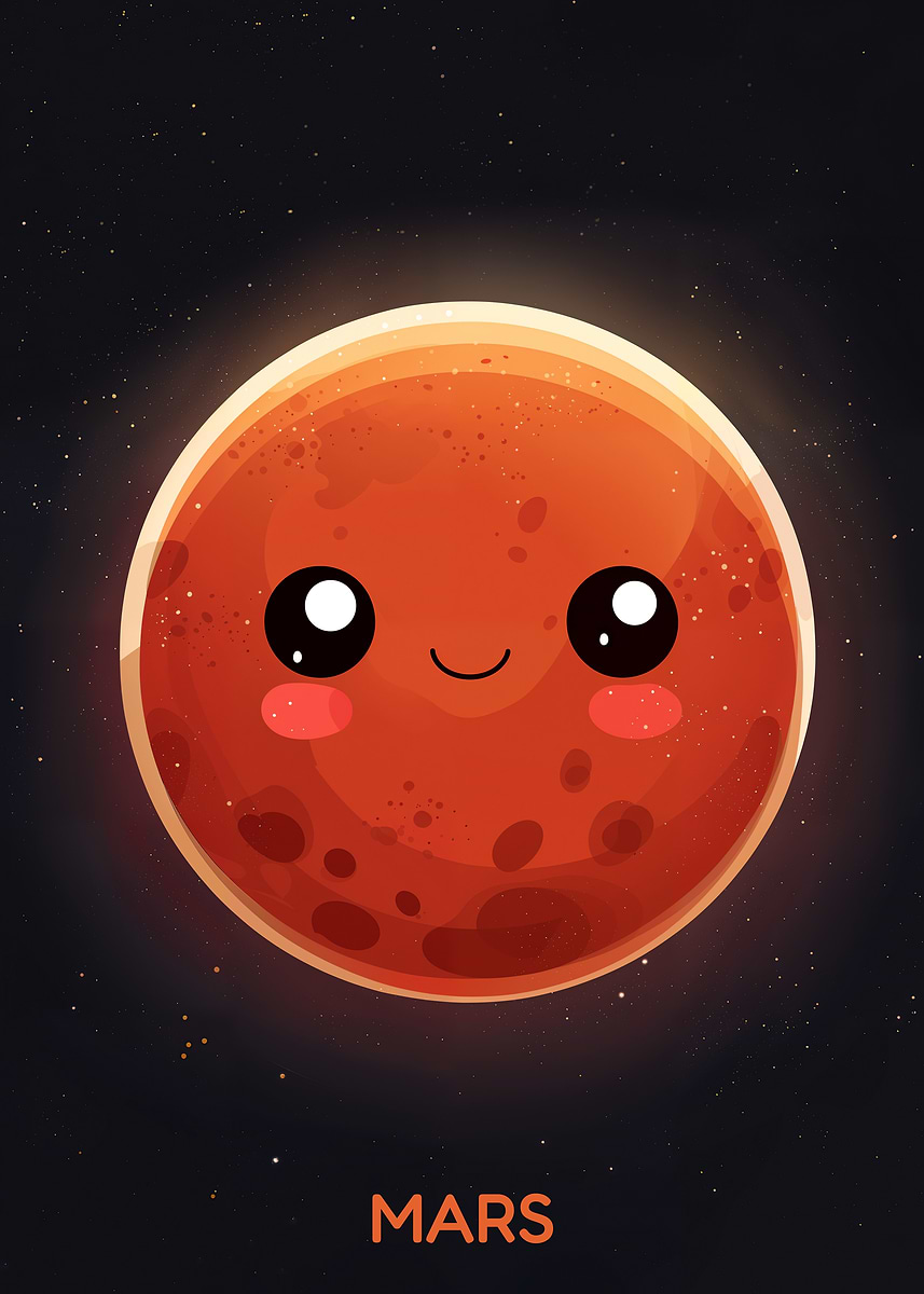 'Cute Cartoon Mars Planet' Poster, picture, metal print, paint by DOA ...