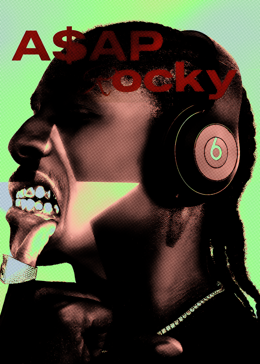 'A$AP Rocky Portrait with Headphones' Poster, picture, metal print ...