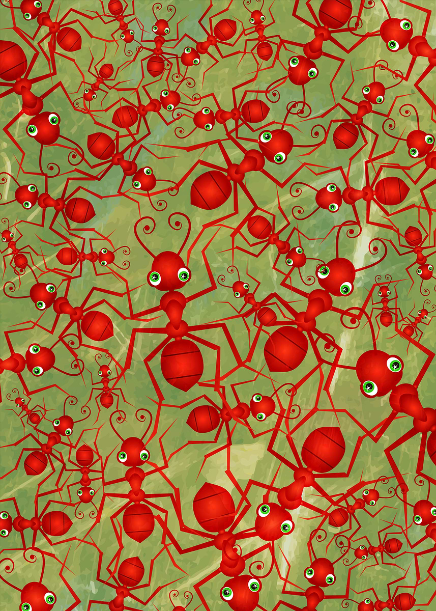 'Grunge Cartoon Red Ants Background' Poster, picture, metal print ...