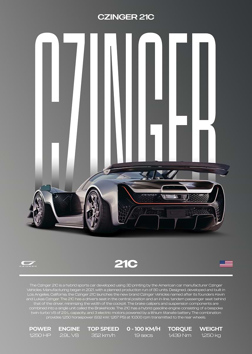 'Czinger 21C Supercar Car Poster' Poster, picture, metal print, paint ...