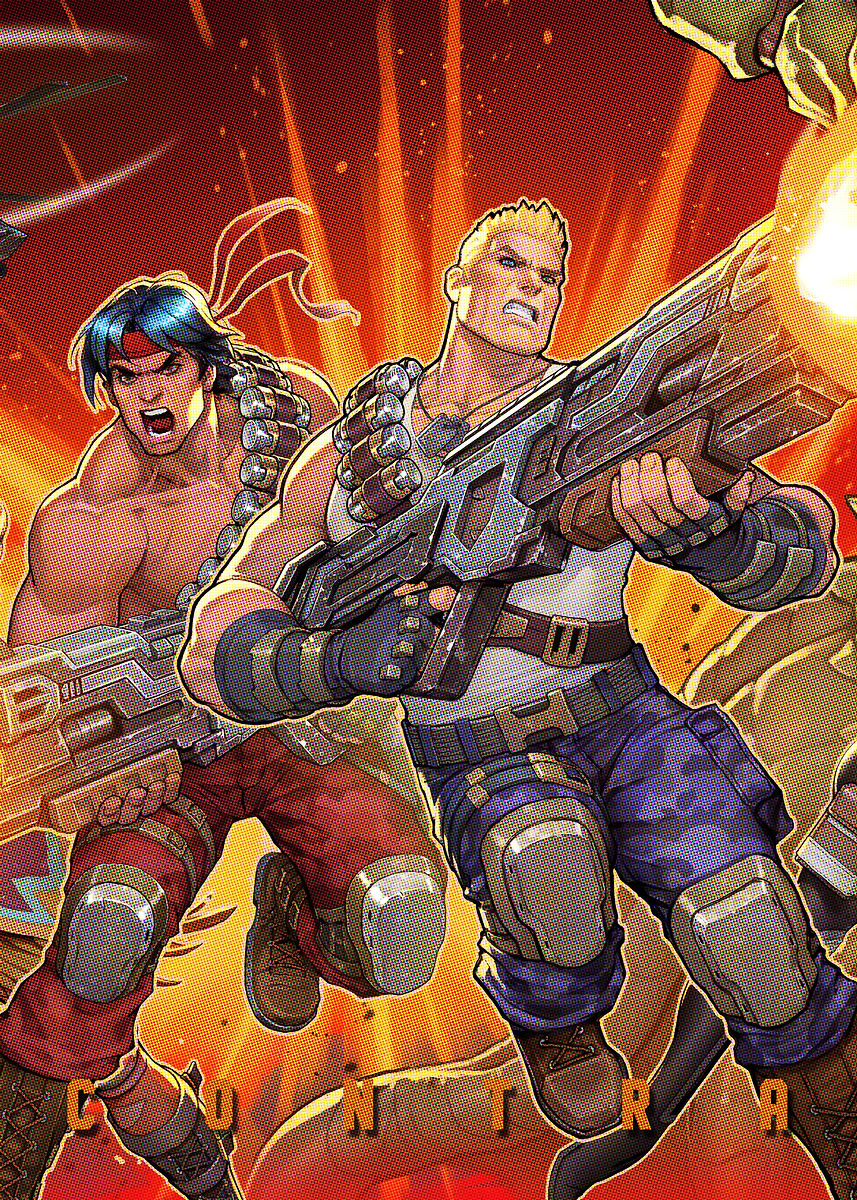 'Contra Characters with Guns' Poster, picture, metal print, paint by ...