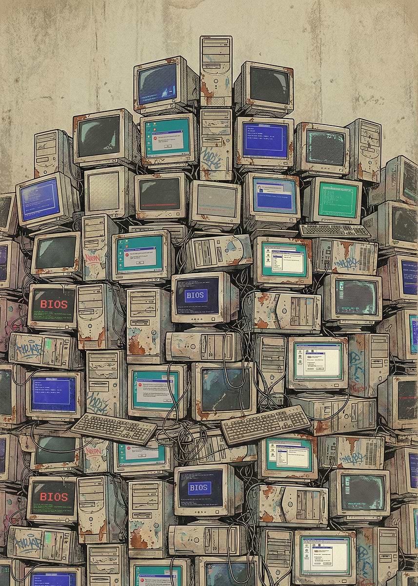 'Pile of Old Computers and Monitors' Poster, picture, metal print ...
