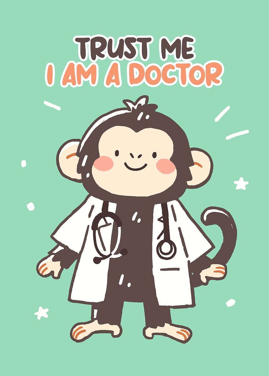 'Cute Monkey Doctor with Stethoscope' Poster, picture, metal print ...