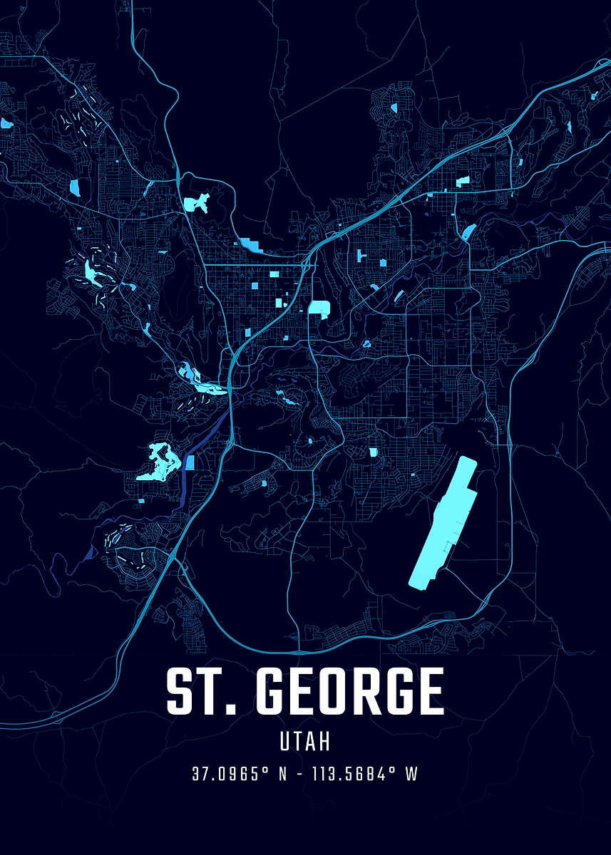'St. George Utah Midnight City Map' Poster, picture, metal print, paint ...