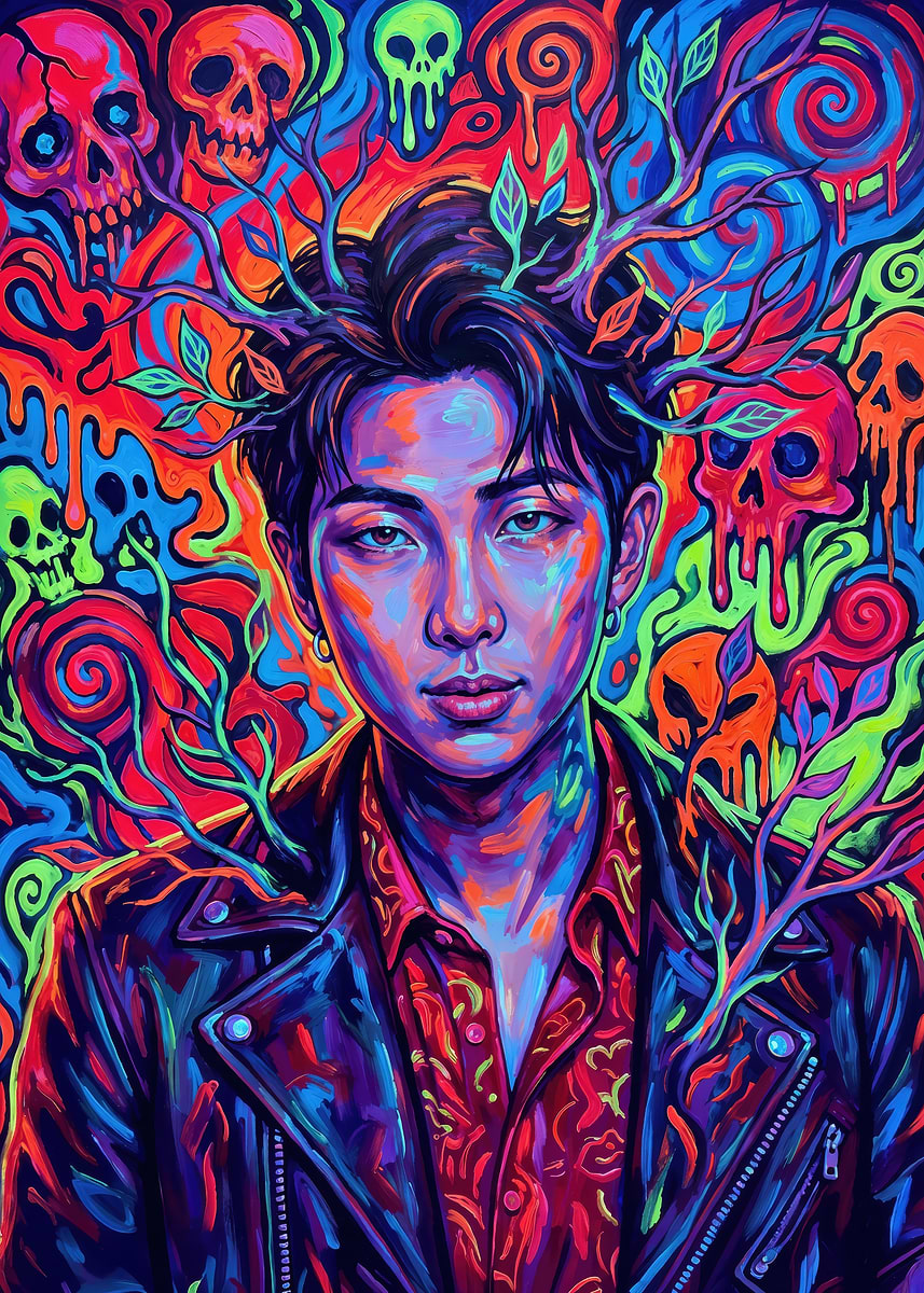 'Psychedelic Portrait of Namjoon' Poster, picture, metal print, paint ...