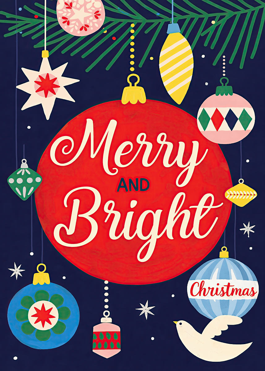 'Merry and Bright Christmas Ornaments' Poster, picture, metal print ...