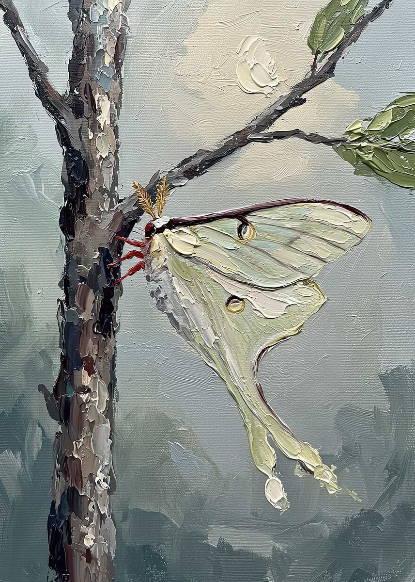 'Luna Moth on Tree Branch' Poster, picture, metal print, paint by ...