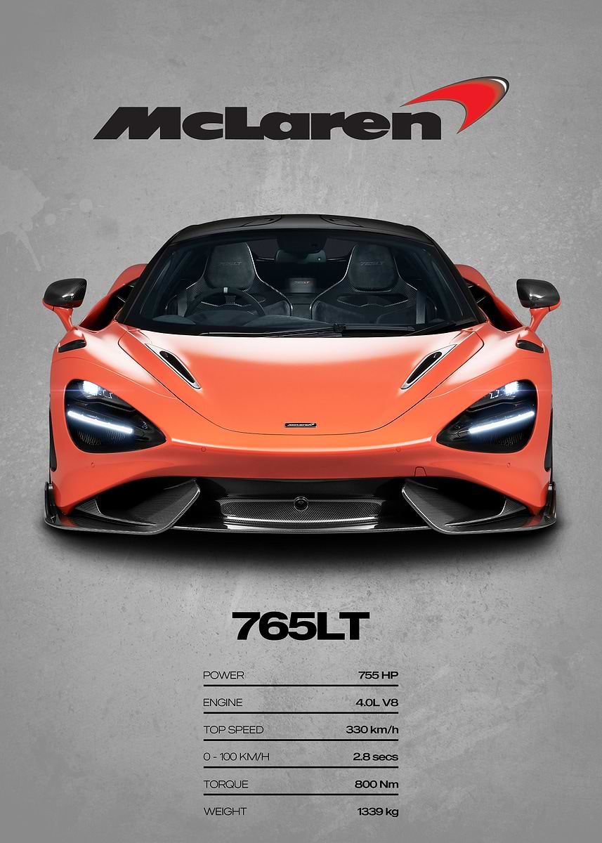 'McLaren 765LT Car Poster' Poster, picture, metal print, paint by ...