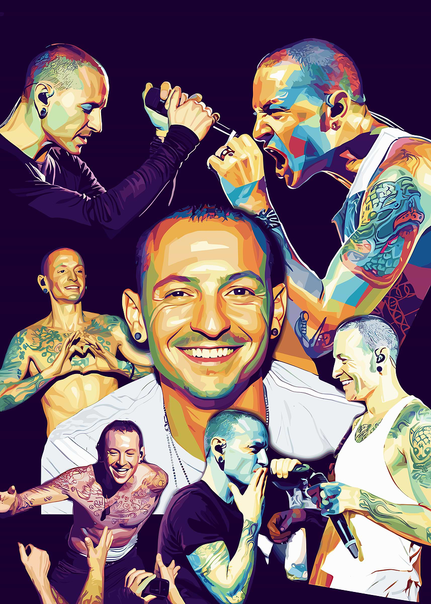 'Chester Bennington Pop Art Collage' Poster, picture, metal print ...