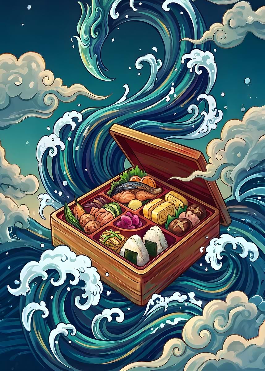 'Bento Box Amidst Crashing Waves' Poster, picture, metal print, paint ...
