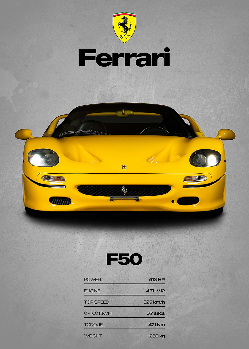 'Ferrari F50 Poster' Poster, picture, metal print, paint by Conceptual ...