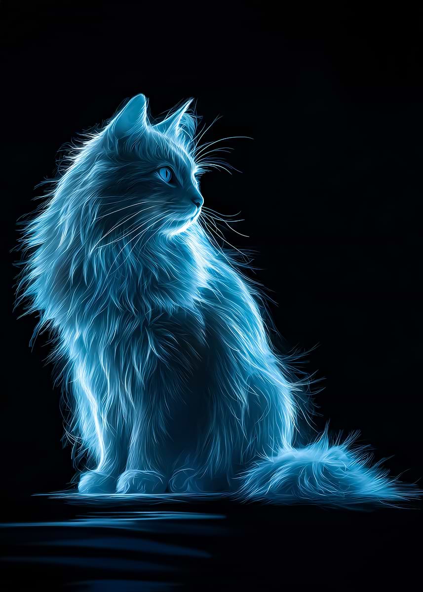 'Glowing Blue Cat' Poster, picture, metal print, paint by K3xiao | Displate