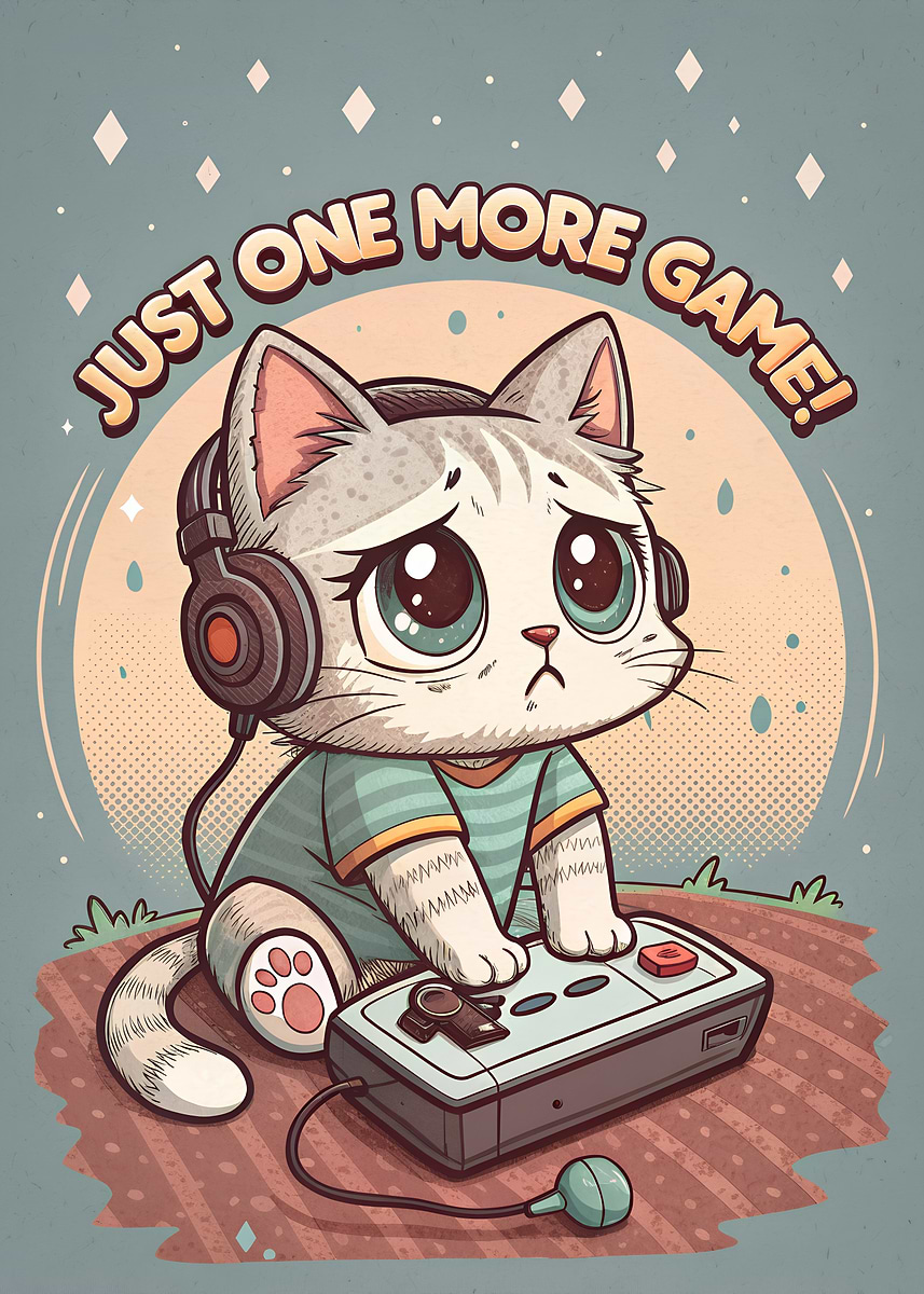 'Sad Cat Gamer' Poster, picture, metal print, paint by Tobasiano | Displate