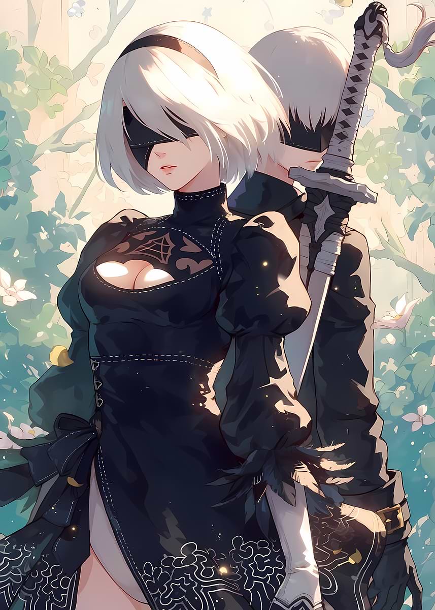 '2B and 9S from Nier: Automata' Poster, picture, metal print, paint by ...