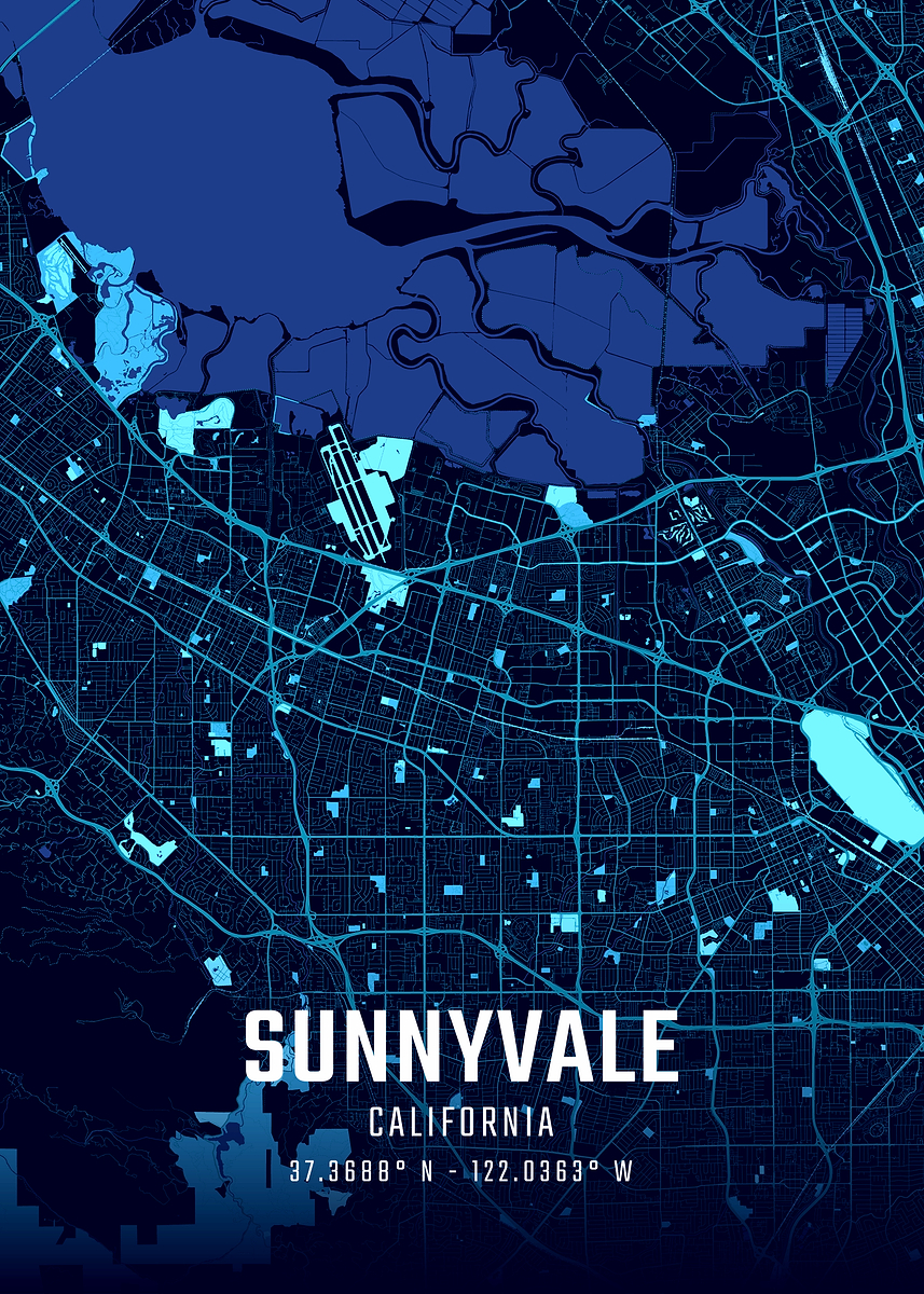 'Sunnyvale California Midnight City Map' Poster, picture, metal print ...