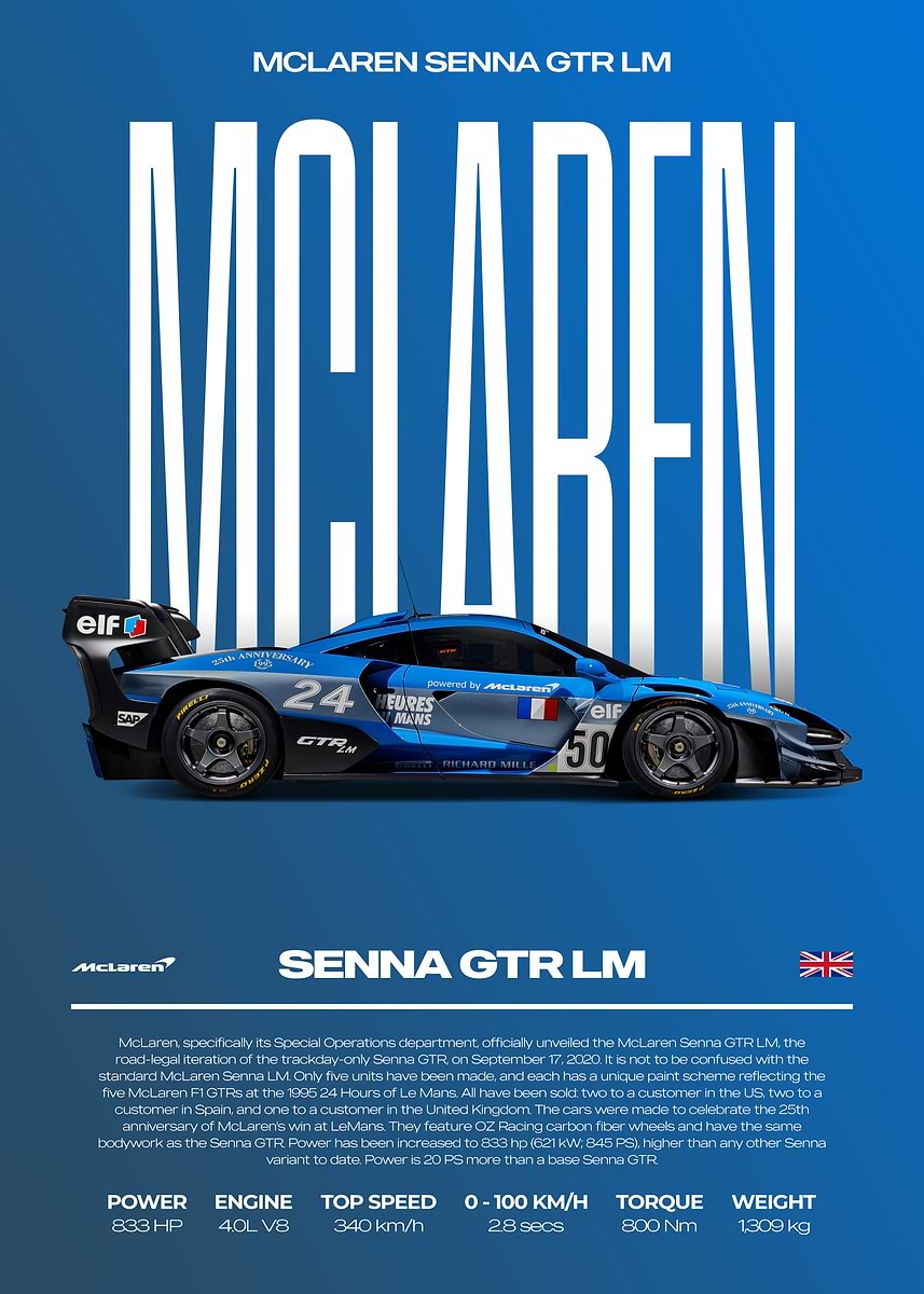 'McLaren Senna GTR LM Car Poster' Poster, picture, metal print, paint ...