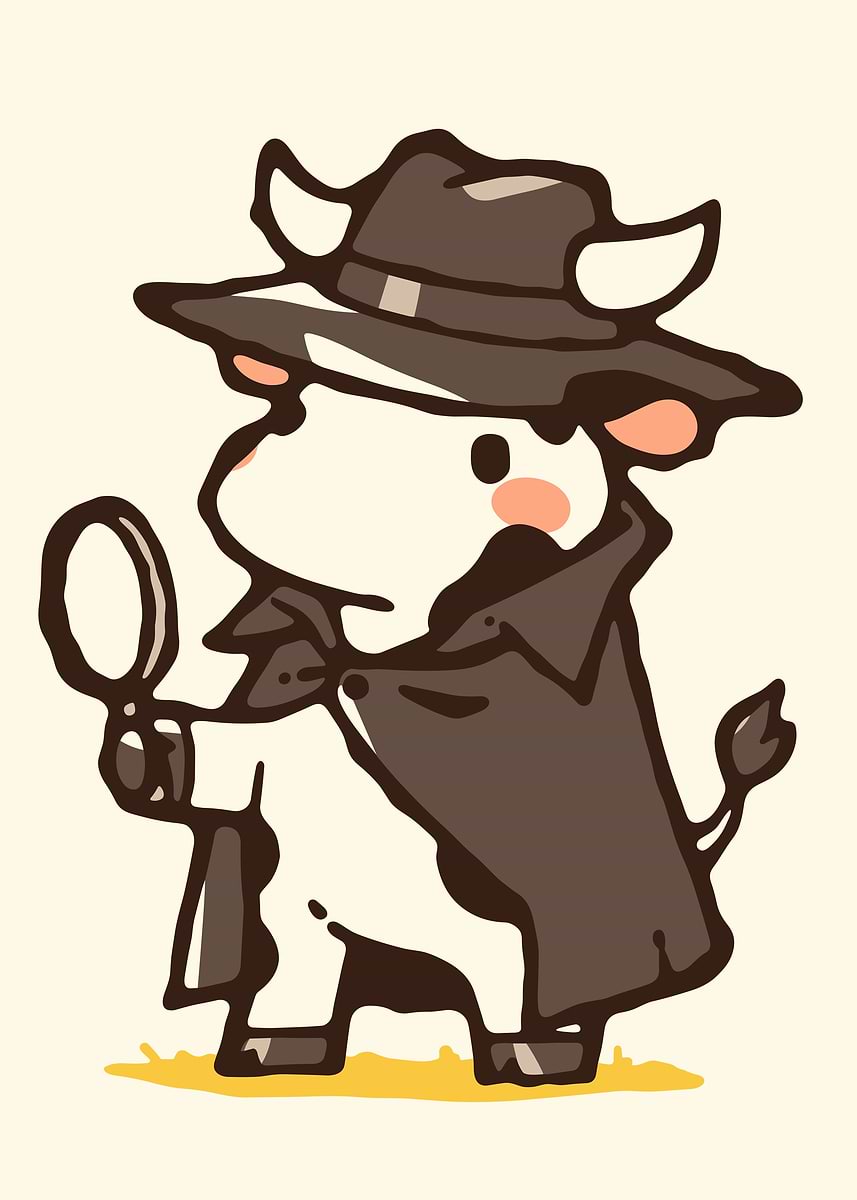 'Detective Cow with Magnifying Glass' Poster, picture, metal print ...