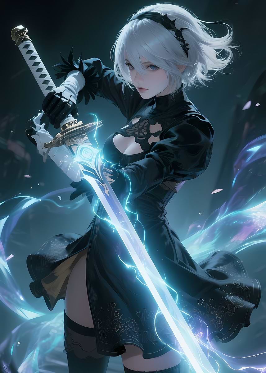 '2B with Glowing Sword' Poster, picture, metal print, paint by Deddy Jr ...