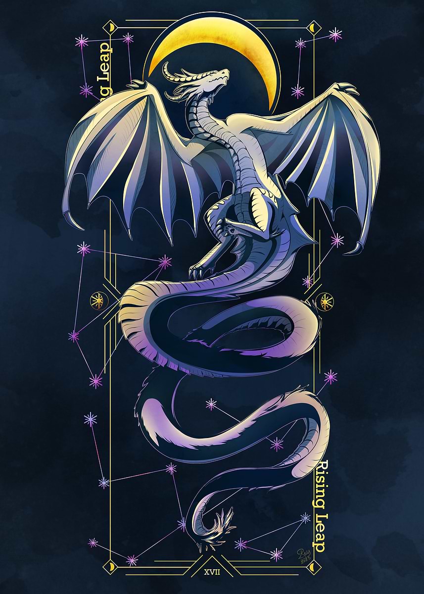 'Dragon with Crescent Moon and Constellations' Poster, picture, metal ...