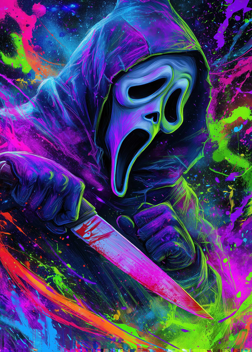 'Scream Ghostface Neon Splatter' Poster, picture, metal print, paint by ...
