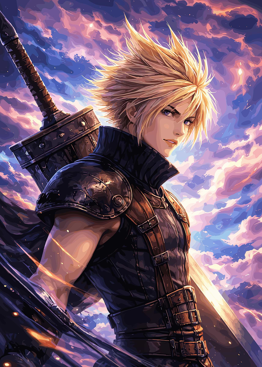 'Cloud Strife with Buster Sword' Poster, picture, metal print, paint by ...