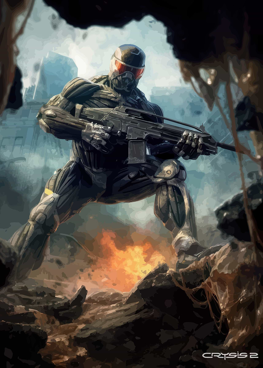 'Crysis 2 Nanosuit Soldier with Rifle' Poster, picture, metal print ...