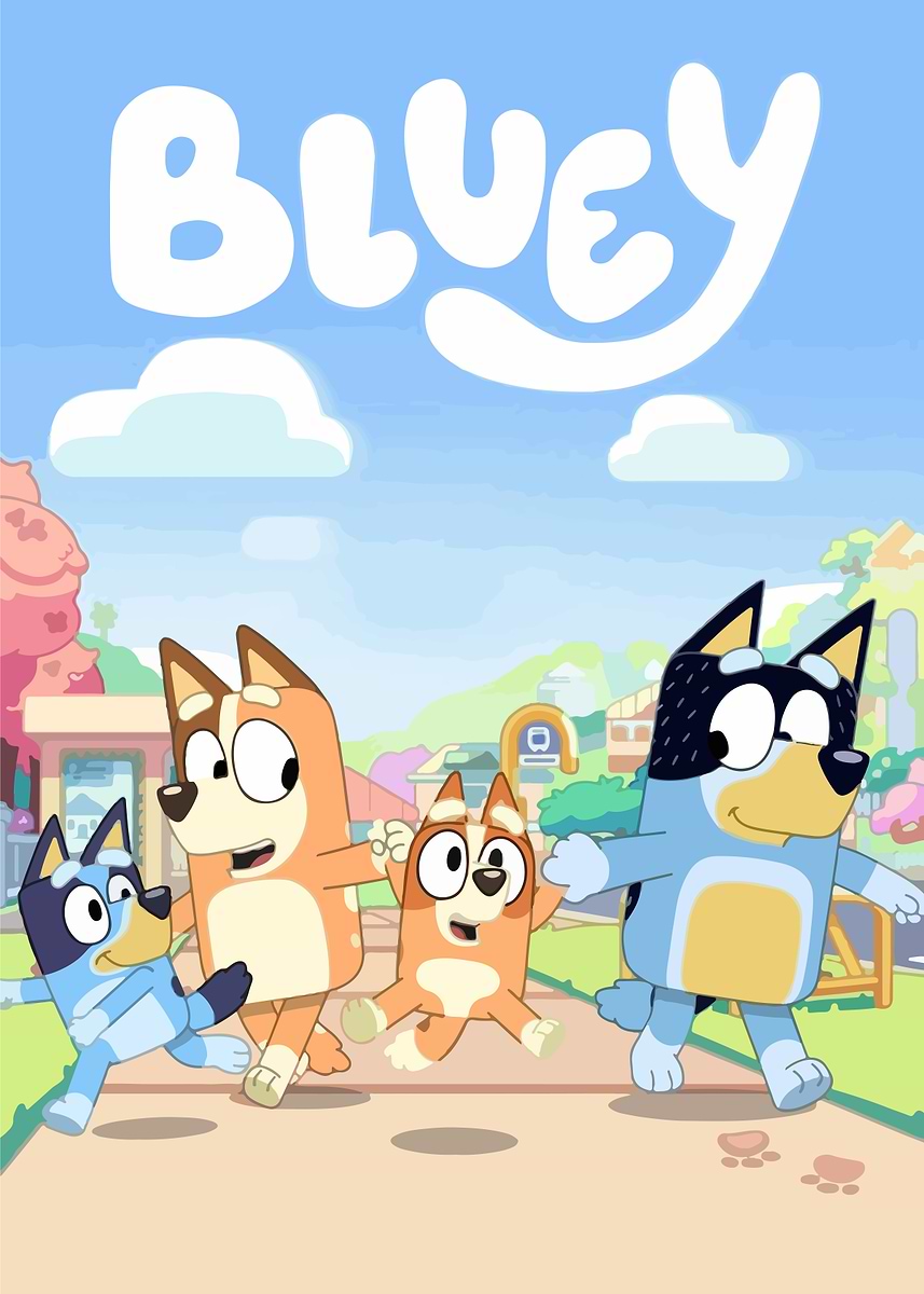 'Bluey Family Walking Outdoors' Poster, picture, metal print, paint by ...