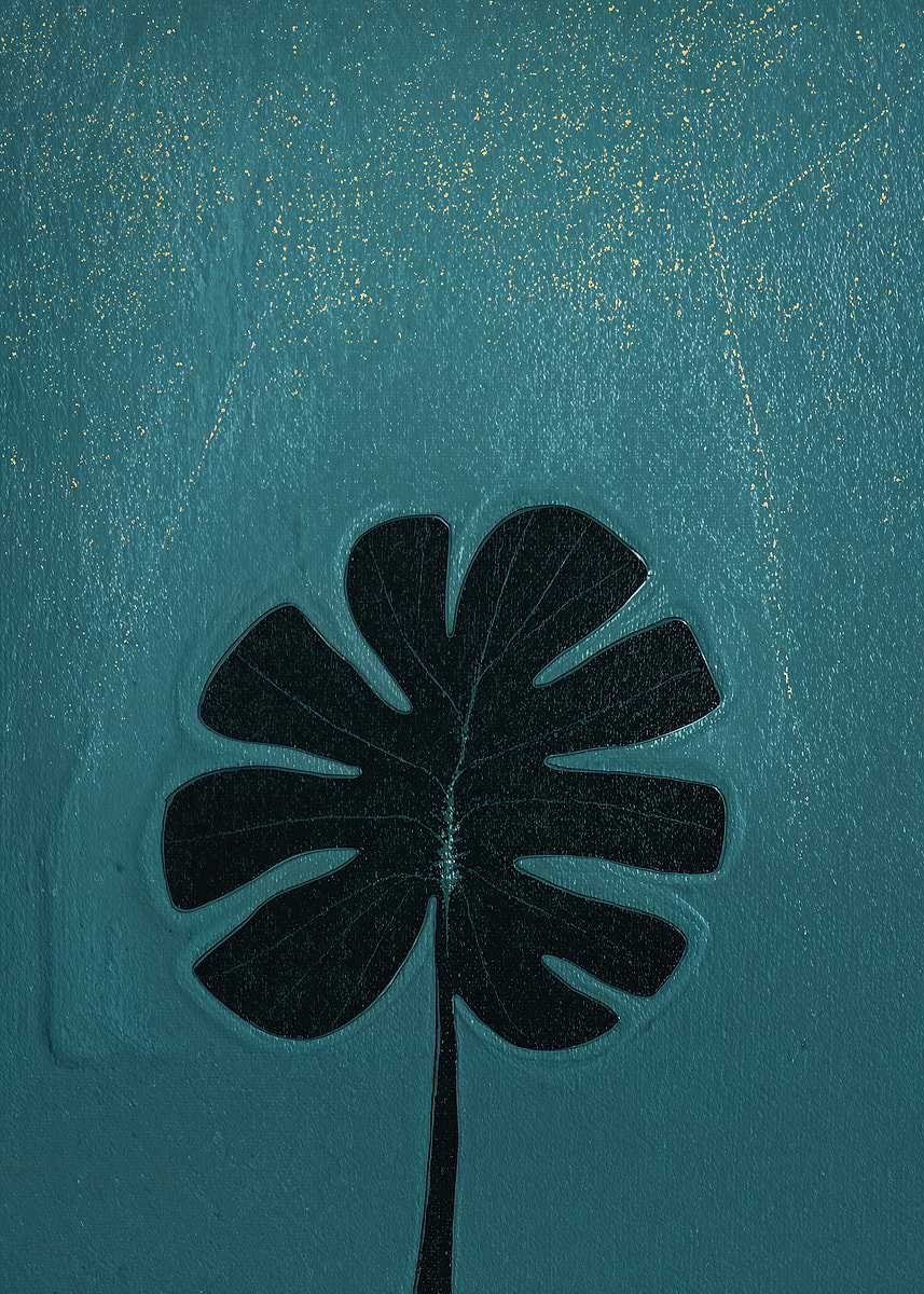 'Monstera Leaf Embossed Teal Background' Poster, picture, metal print ...