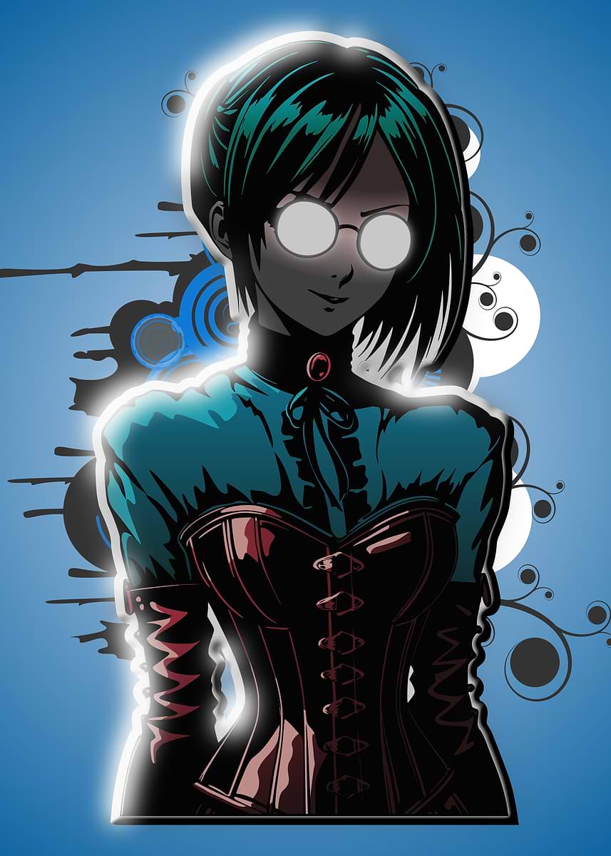 'Anime Girl in Corset and Glasses' Poster, picture, metal print, paint ...