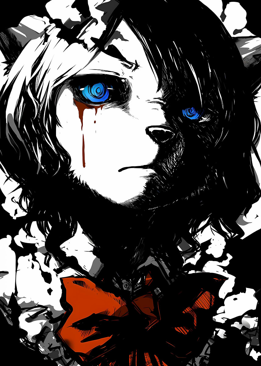 'Anime Character with Blue Eyes and Red Bow' Poster, picture, metal ...