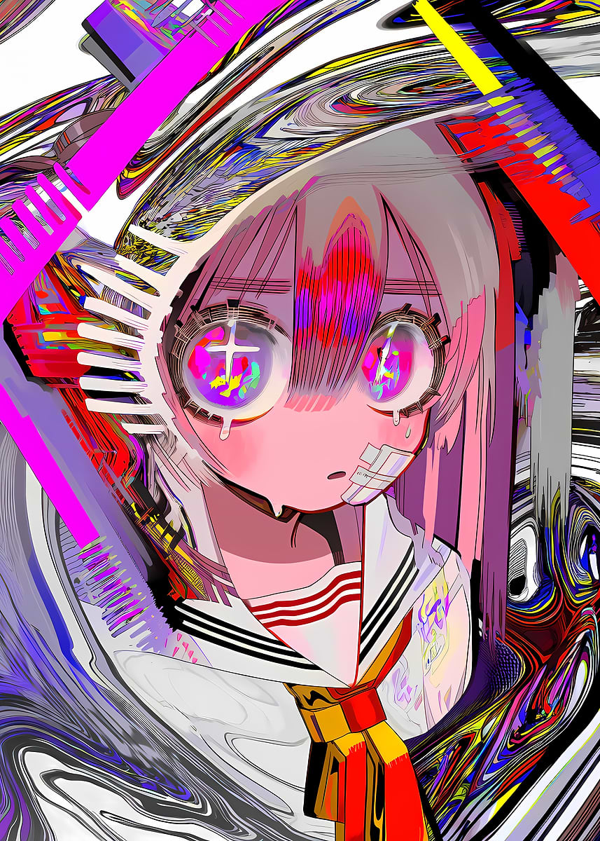 'Distorted Anime Girl Portrait' Poster, picture, metal print, paint by ...