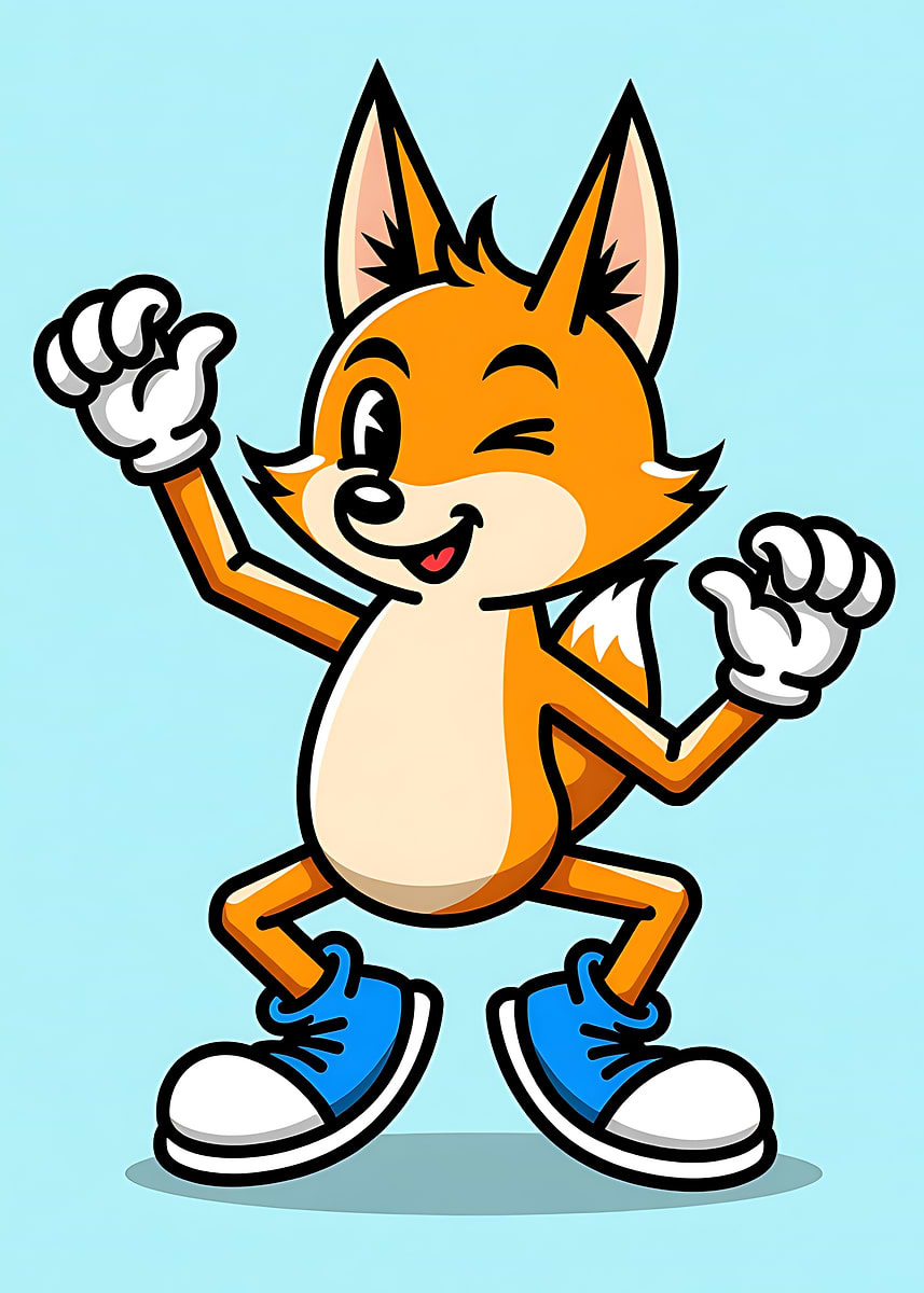'Cartoon Fox Winking and Dancing' Poster, picture, metal print, paint ...