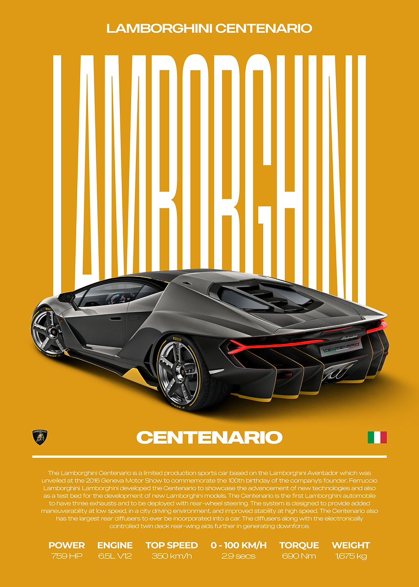 'Lamborghini Centenario Car Poster' Poster, picture, metal print, paint ...